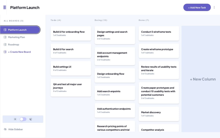 Frontend Mentor Kanban App React Typescript Tailwind Css Coding Challenge Solution