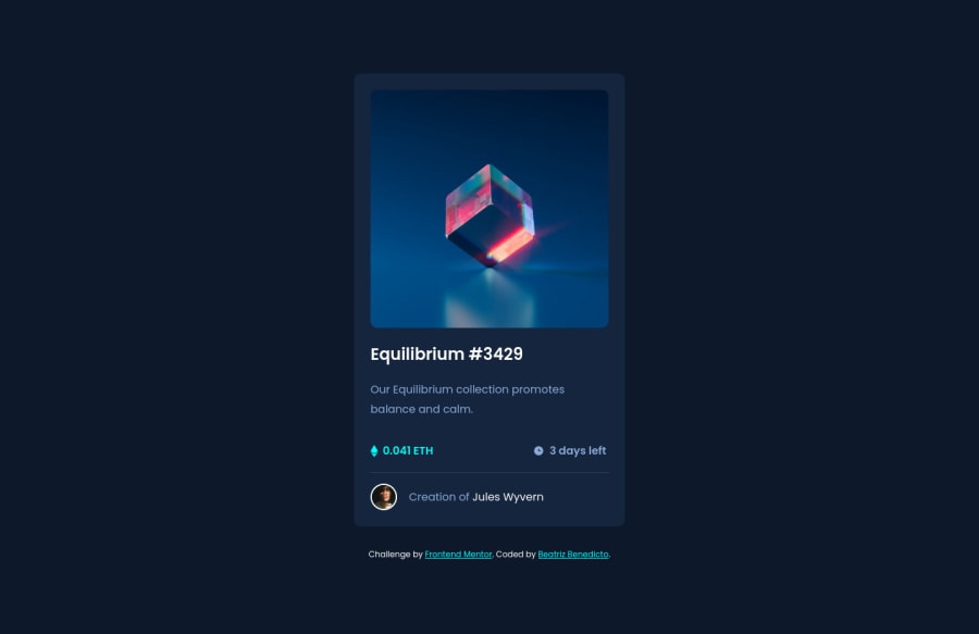 Frontend Mentor Responsive Nft Card Component Mobile First Coding Challenge Solution