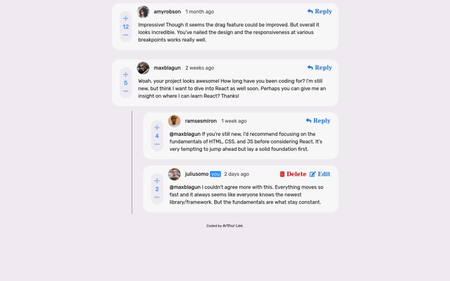 Frontend Mentor Interactive Comment Section With React Js Coding