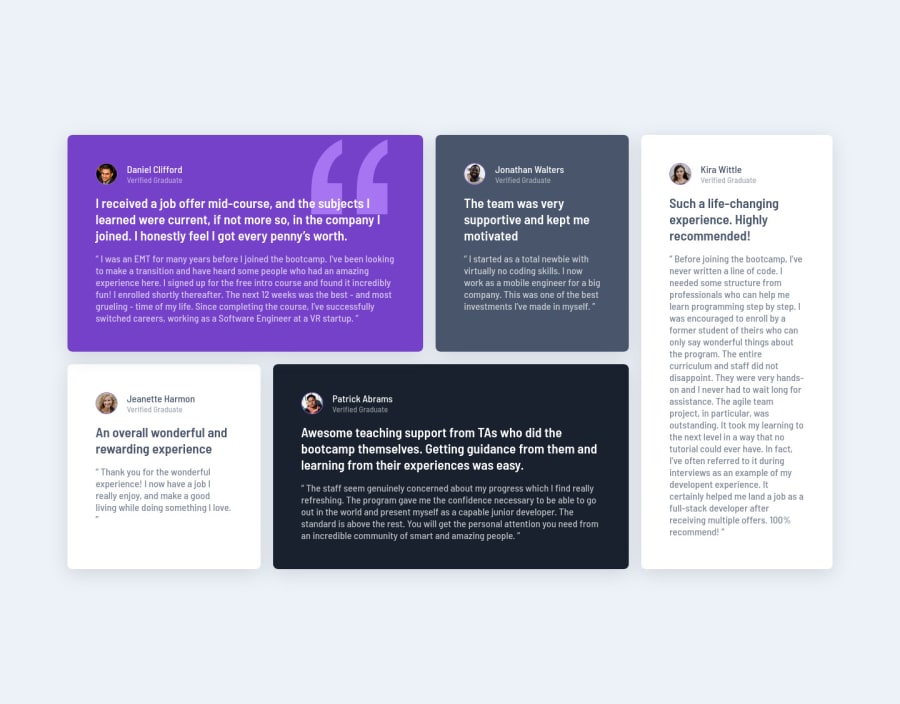 Frontend Mentor Responsive Testimonial Grid Using Css Flexbox Coding
