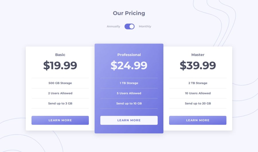 Frontend Mentor Pricing Component With Toggle Using React Tailwind Css And Typescript Coding