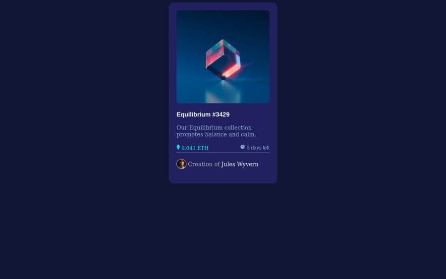 Frontend Mentor Nft Preview Card Using Html And Css Coding Challenge Solution