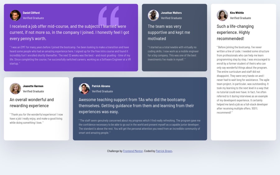 Frontend Mentor Testimonials Grid Section Coding Challenge Solution