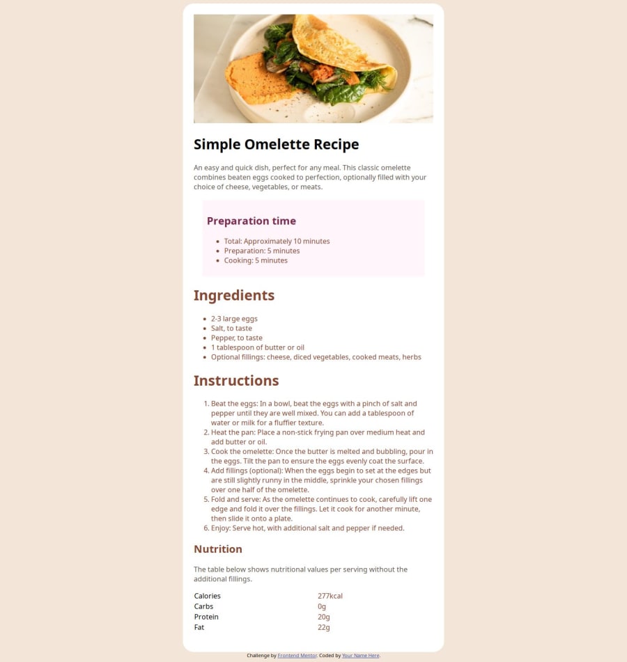 Frontend Mentor | recipe page with basic html and css coding challenge solution