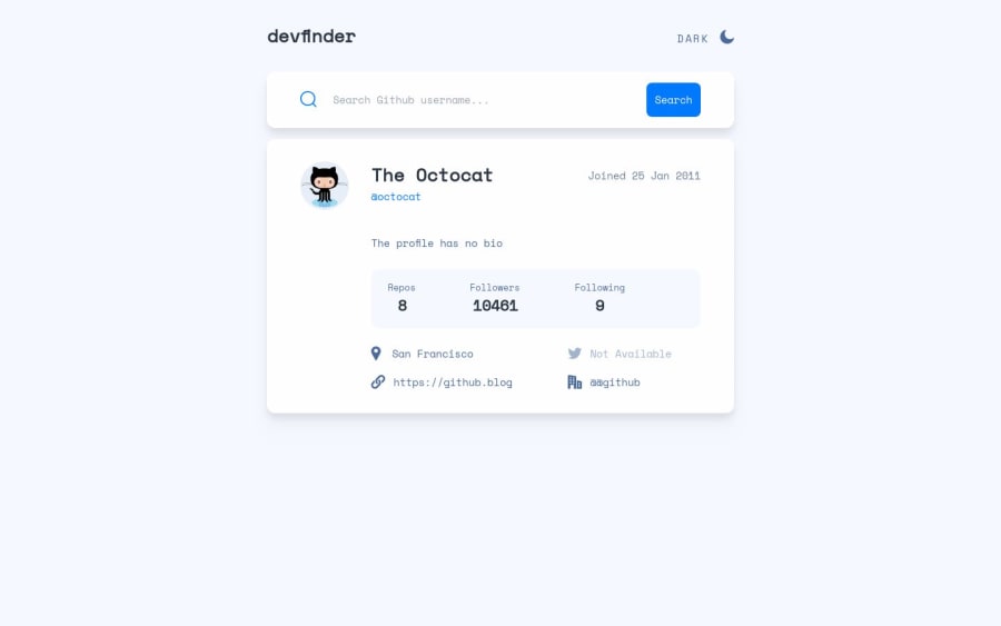 Frontend Mentor Github User Search App With Tailwind Css Coding Challenge Solution
