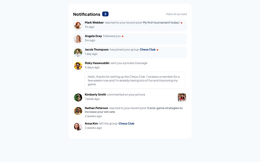 Frontend Mentor Notifications Challenge With React And Vanilla Css Coding Challenge Solution