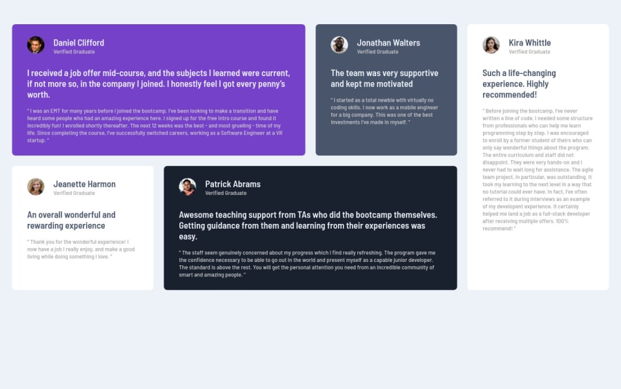 Frontend Mentor Testimonials Grid Section Main Coding Challenge Solution