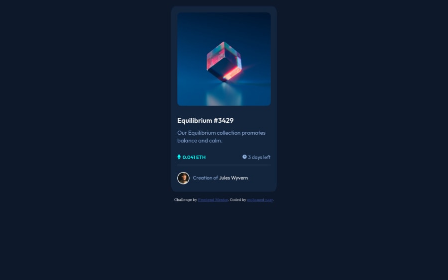Frontend Mentor Nft Card Using Html And Css Coding Challenge Solution