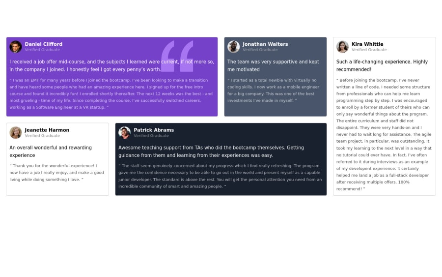 Frontend Mentor Responsive Grid Testimonials Page Coding Challenge