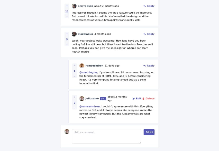 Frontend Mentor Responsive Comment App Using React Coding Challenge Solution