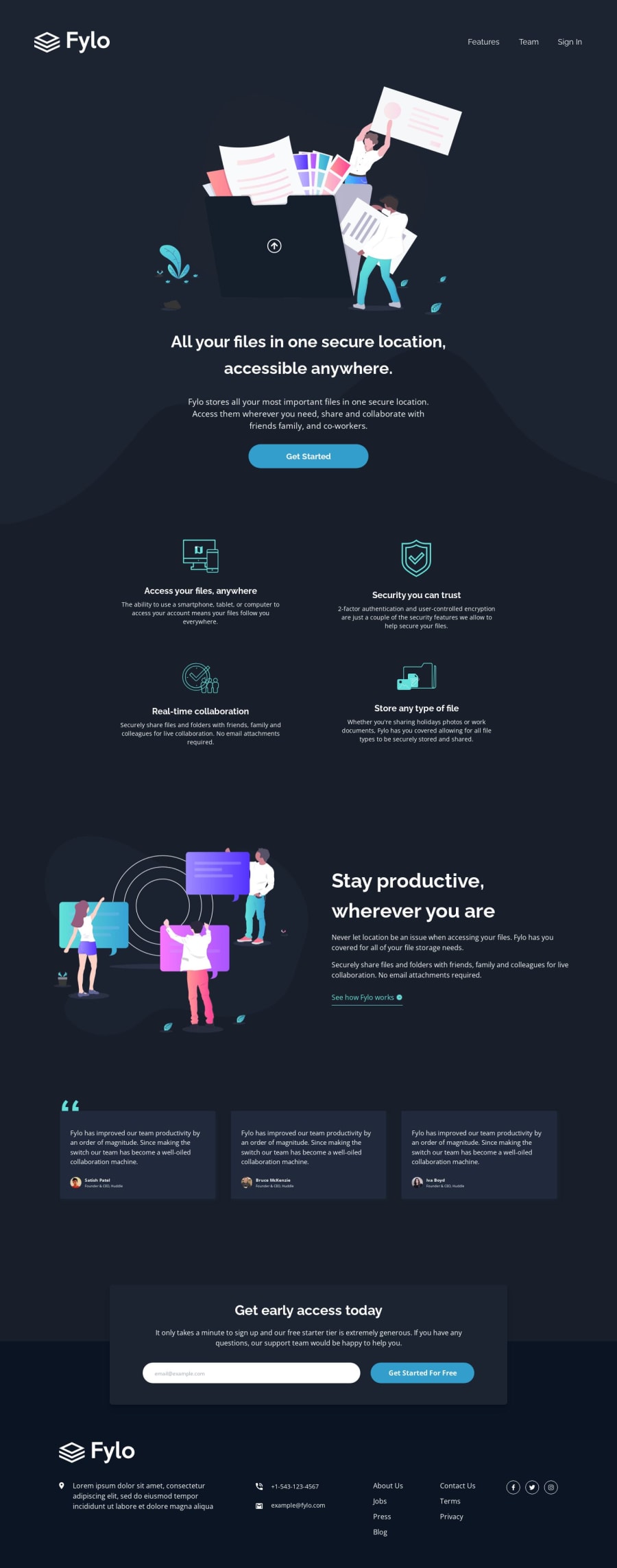 Frontend Mentor Fylo Dark Theme Landing Page Coding Challenge Solution