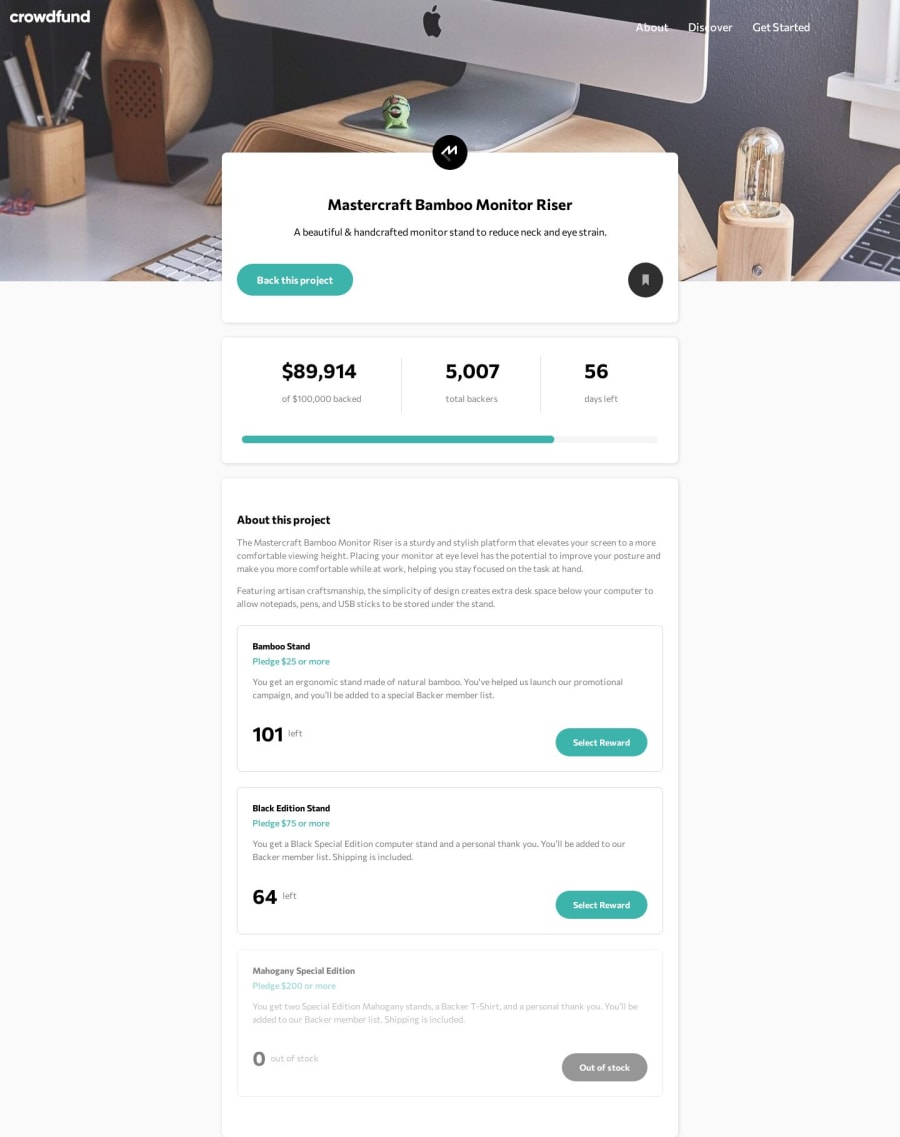 Frontend Mentor Crowdfunding Product Page Made With React Coding