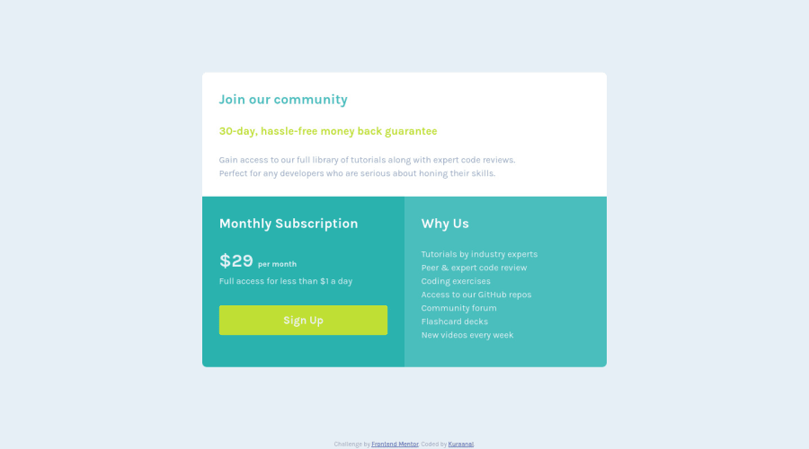 Frontend Mentor Single Price Grid Component Using Flex Coding Challenge Solution