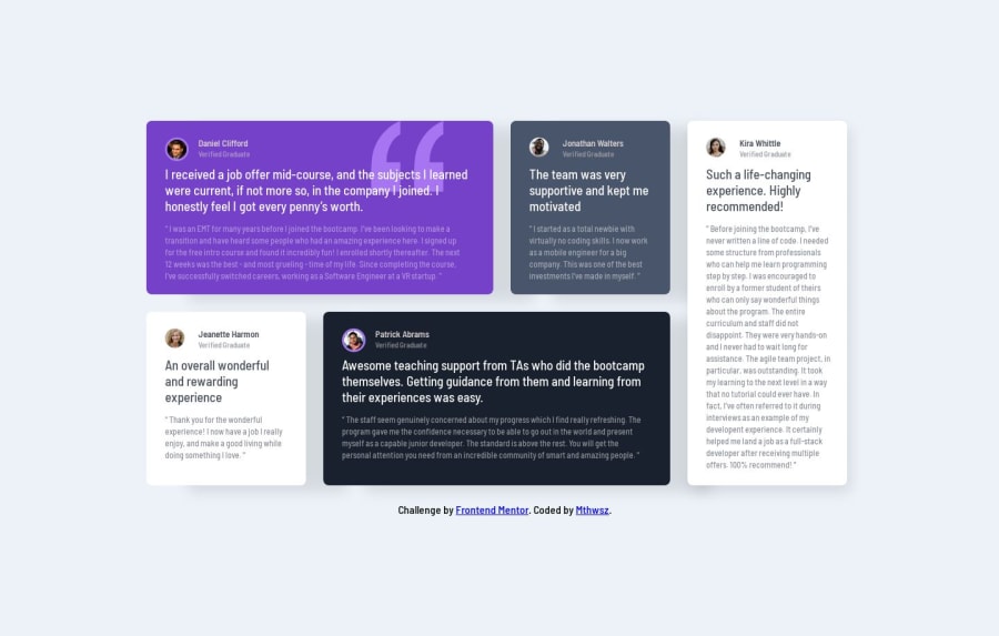 Frontend Mentor Testimonials Grid With Css And Html Coding Challenge