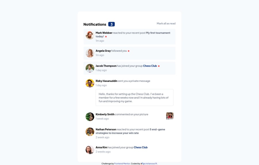 Frontend Mentor Notifications Page Using Tailwind Css Coding