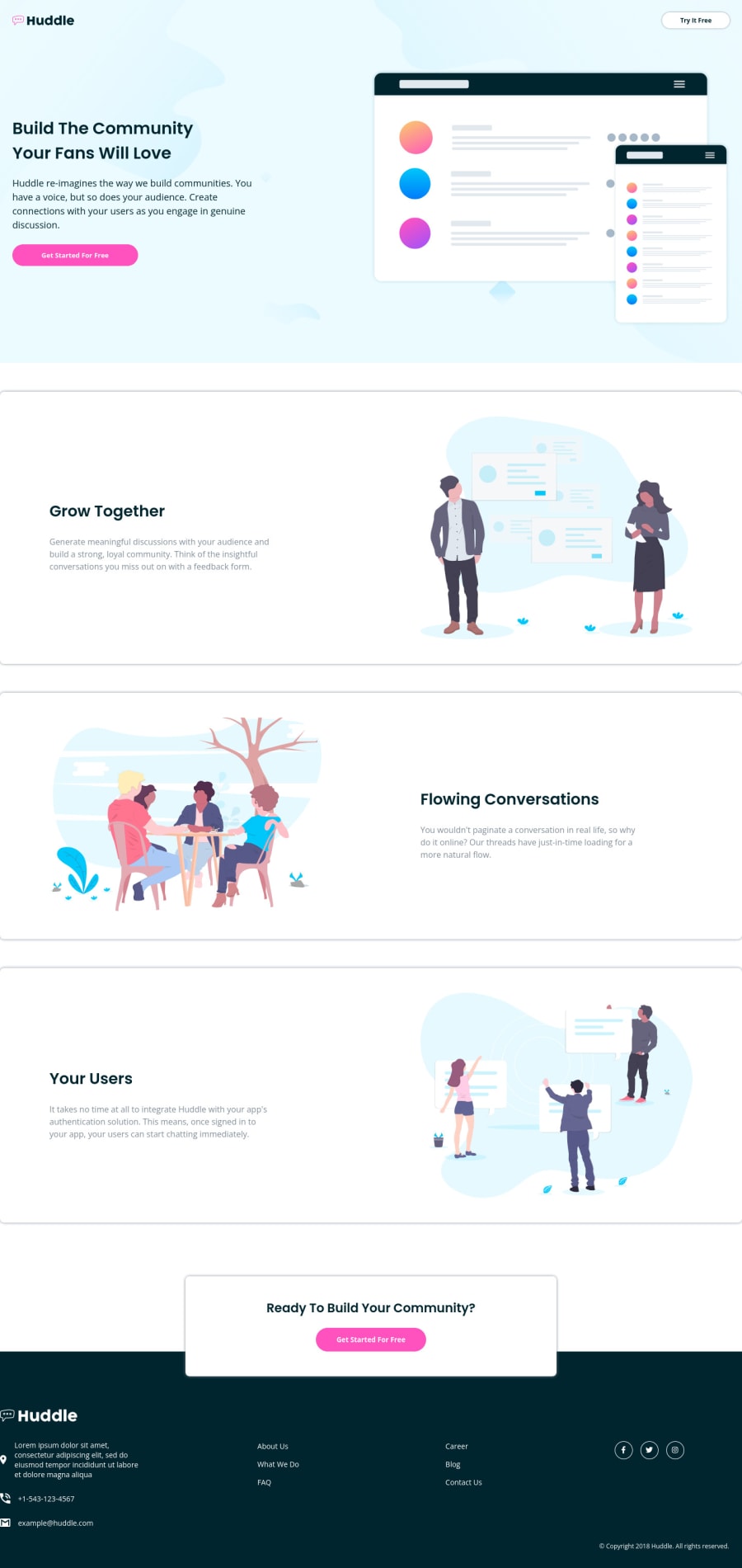 Frontend Mentor Huddle Landing Page With Alternating Feature Blocks Using Html And Css Coding