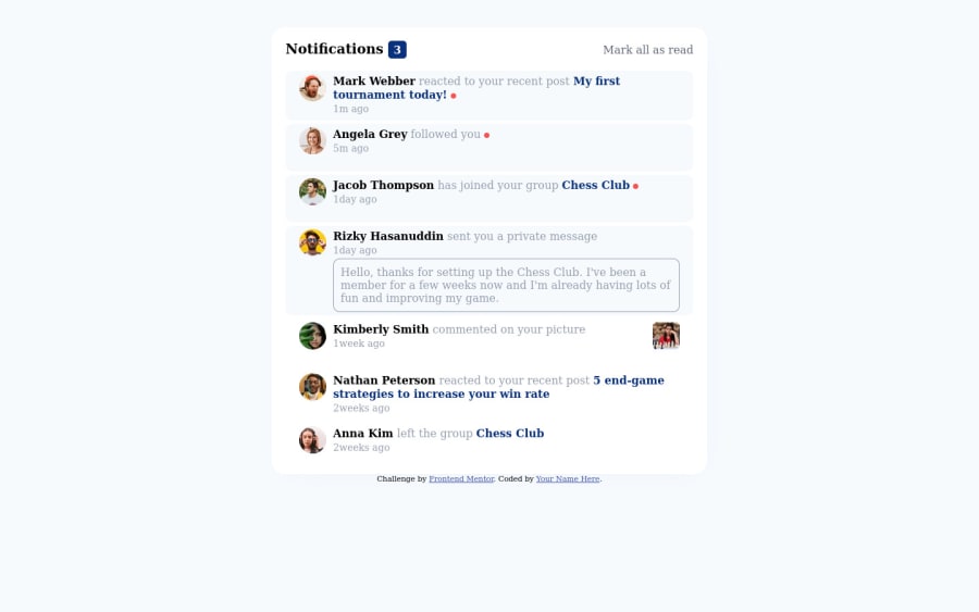 Frontend Mentor Responsive Notification Page Using Flexbox And Basic Javascript Coding