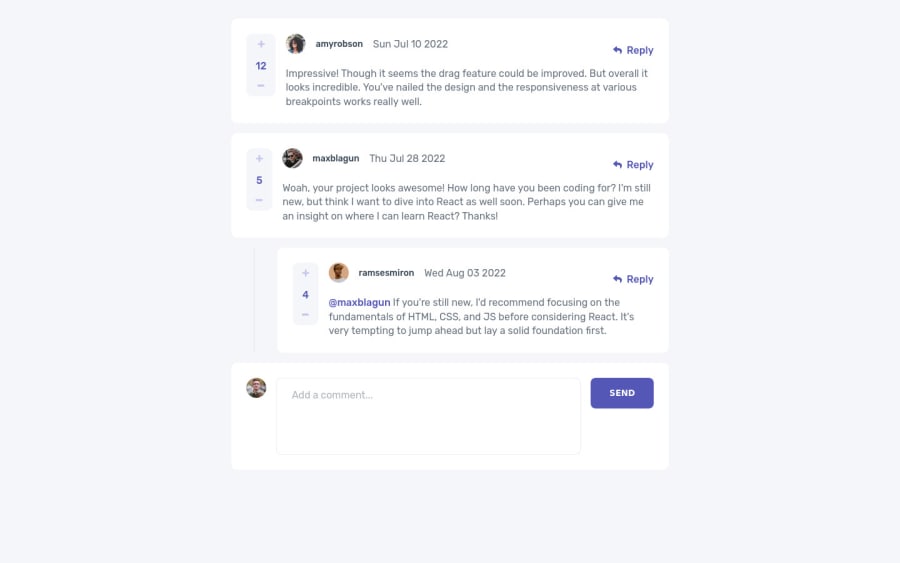 Frontend Mentor Interactive Comments Section Coding Challenge Solution
