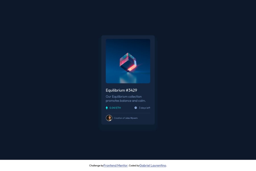 Frontend Mentor Nft Preview Card Using Flex Box And Pure Html And Css Coding Challenge Solution