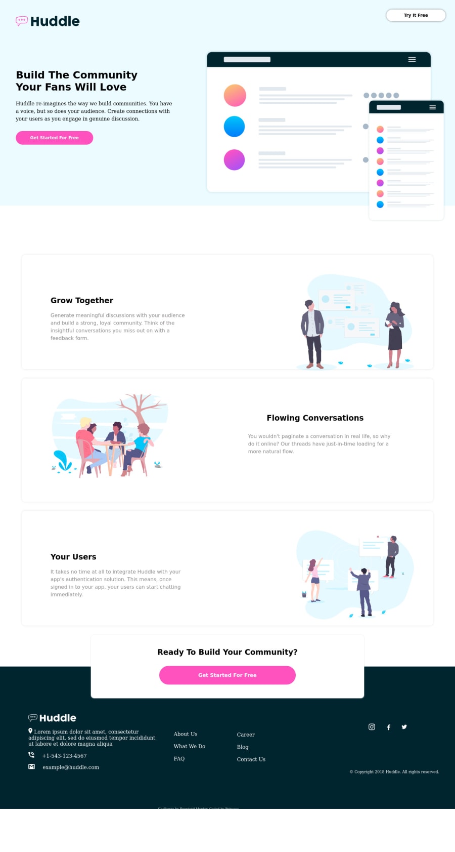 Frontend Mentor Huddle Landing Page With Alternating Feature Blocks Coding Challenge Solution