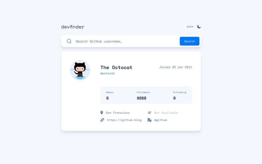 Frontend Mentor Github User Search App Coding Challenge Solution