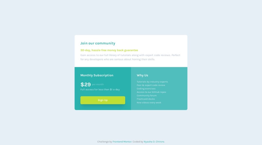 Frontend Mentor Single Price Grid Component Using Html Tailwindcss