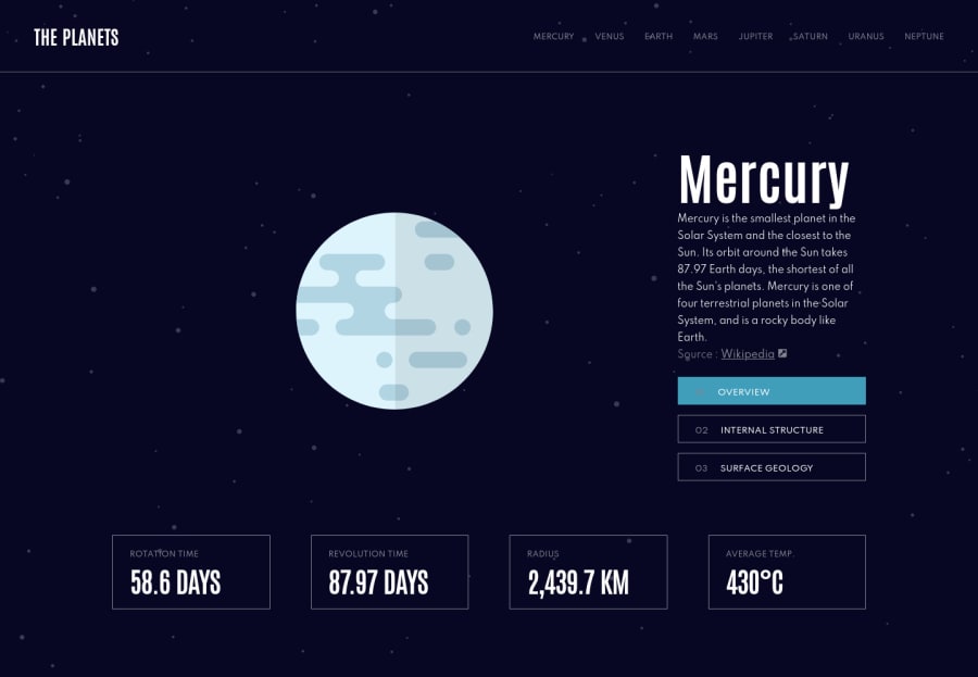 Frontend Mentor React Planet Facts Coding Challenge Solution