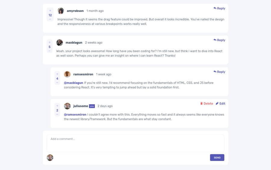 Frontend Mentor Interactive Comment Section Using React Coding