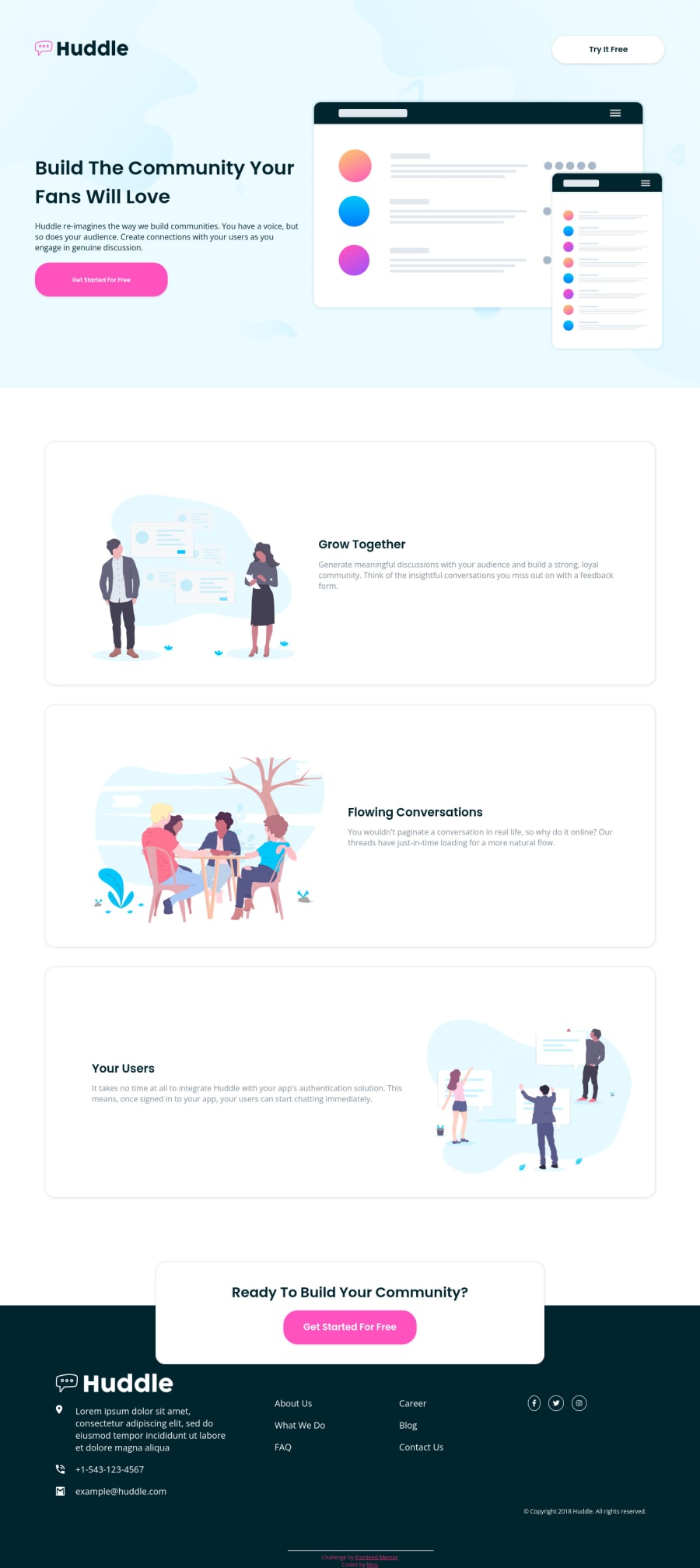 Frontend Mentor Responsive Huddle Landing Page With Css Grid Coding Challenge Solution