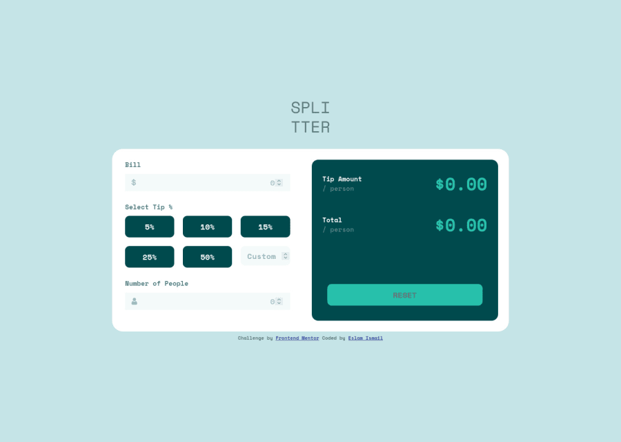 Frontend Mentor Tip Calculation App Using Html Bootstrap Javascript Coding Challenge Solution