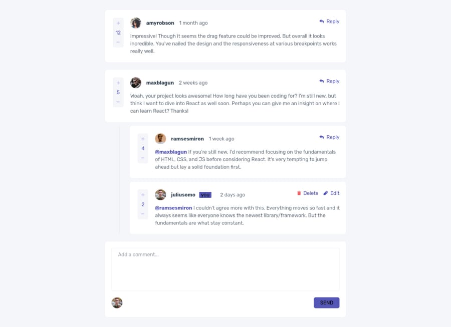 Frontend Mentor Interactive Comments Section Using Next Js And