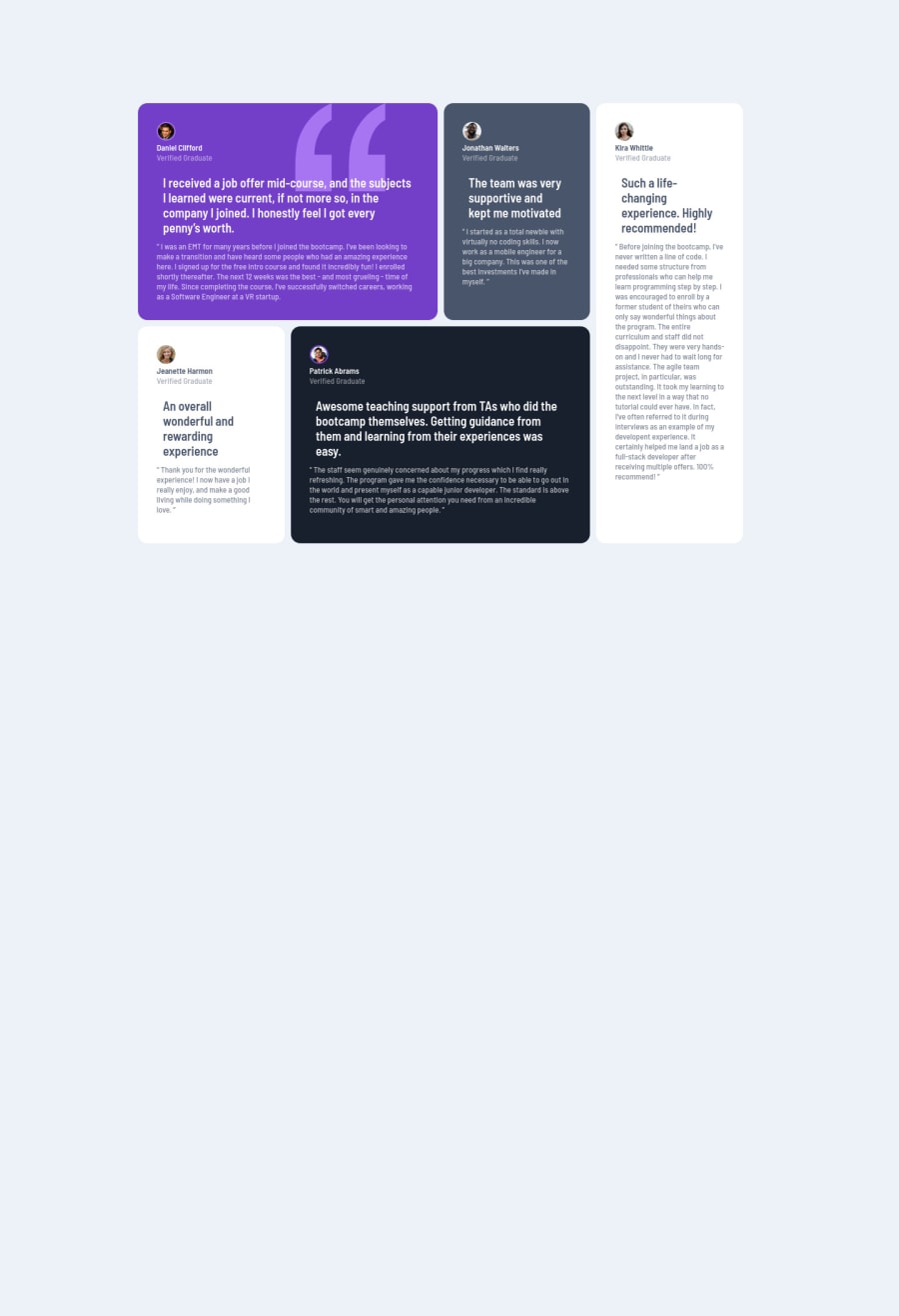 Frontend Mentor Testimonials Grid Section Coding Challenge Solution