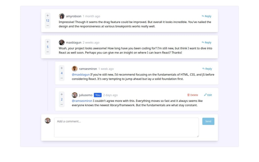Frontend Mentor Built Comment Section Ui Using Reactjs Tailwindcss