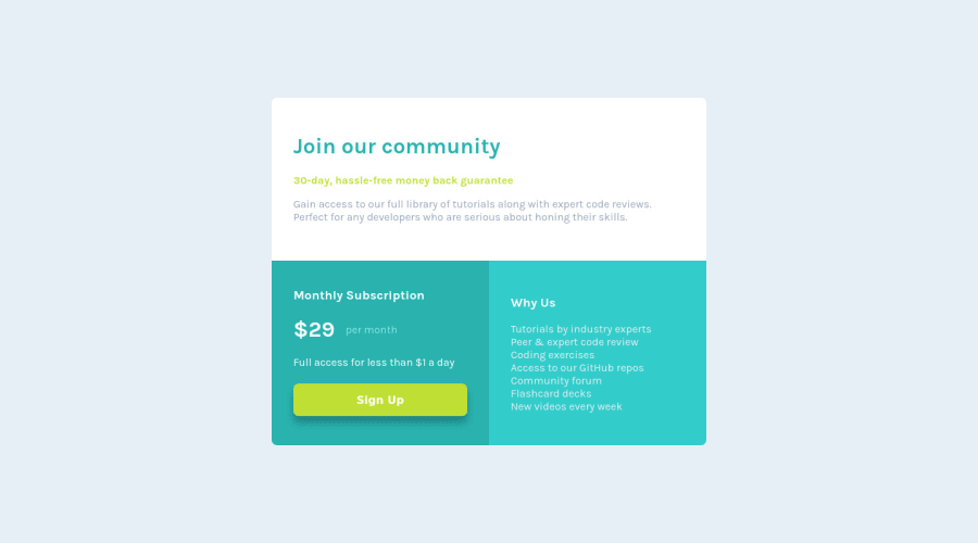 Frontend Mentor Single Price Grid Component Coding Challenge Solution
