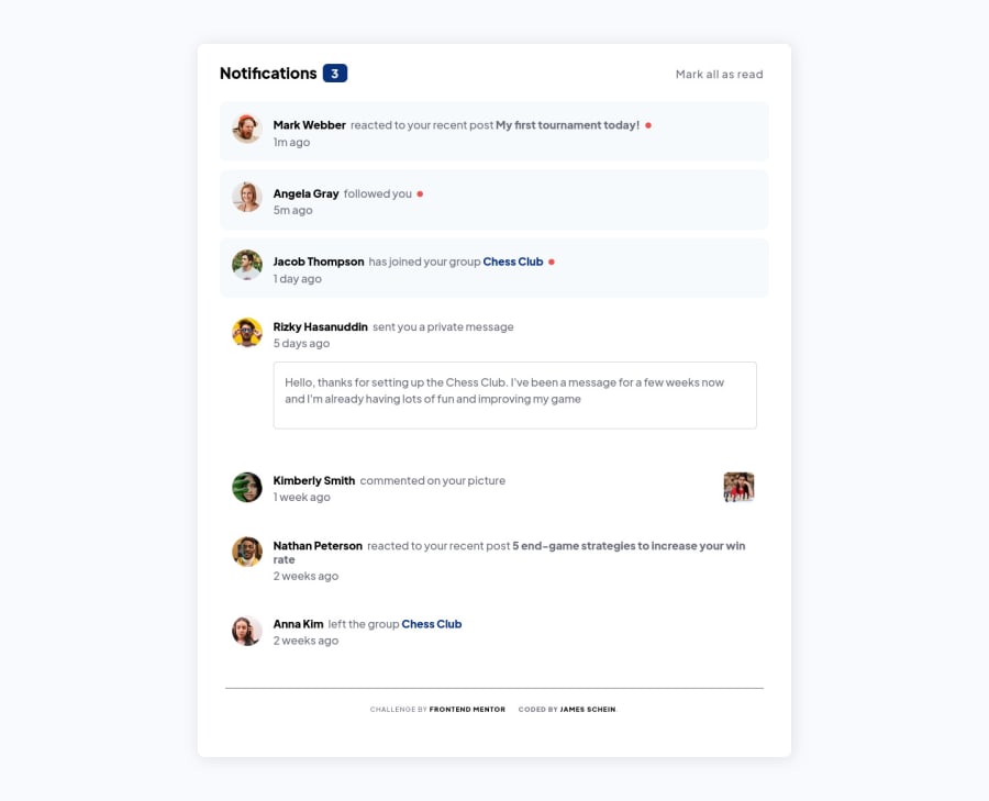 Frontend Mentor Notifications Using Vanilla Css Html And Js Coding Challenge Solution