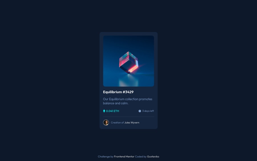 Frontend Mentor Nft Preview Card Component Build With Html And Css Coding Challenge Solution