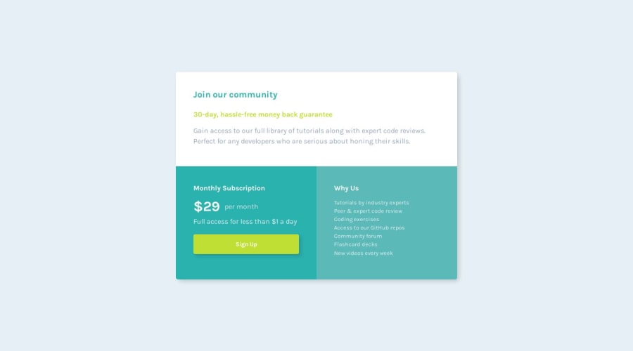 Frontend Mentor Single Price Grid Component With Css Grid Coding