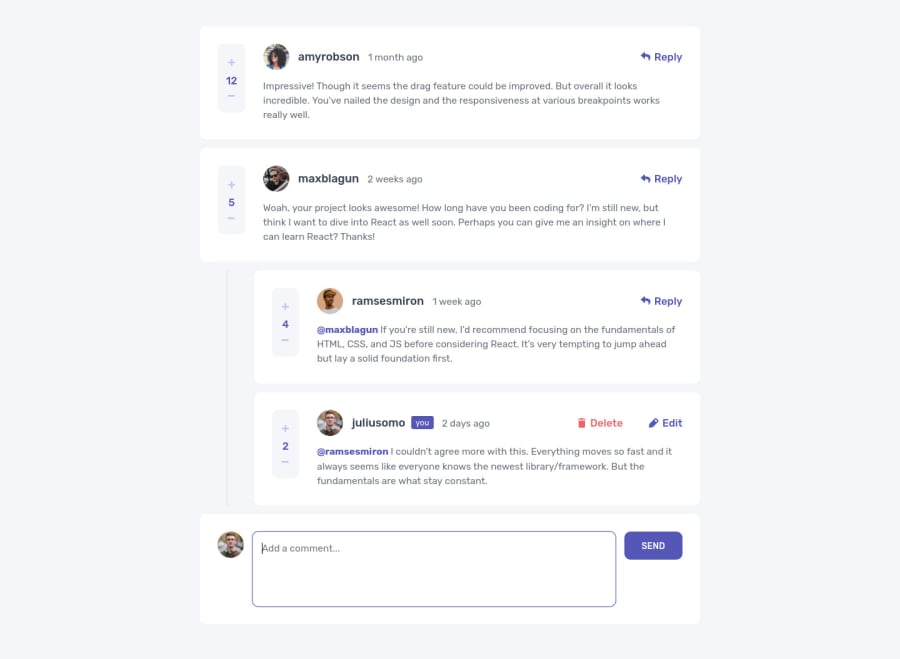Frontend Mentor Interactive Comment Section Built With React Coding