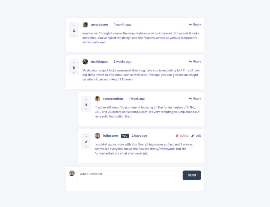 Frontend Mentor Interactive Comment Section Coding Challenge Solution