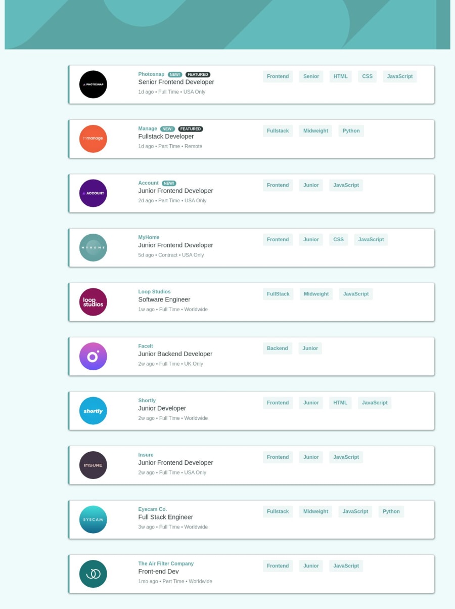 Frontend Mentor Responsive Job Listing Page With Filtering In Html