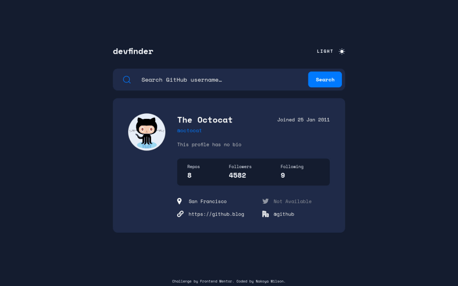 Frontend Mentor Github User Search App Using Flexbox And Css Grid Coding Challenge Solution