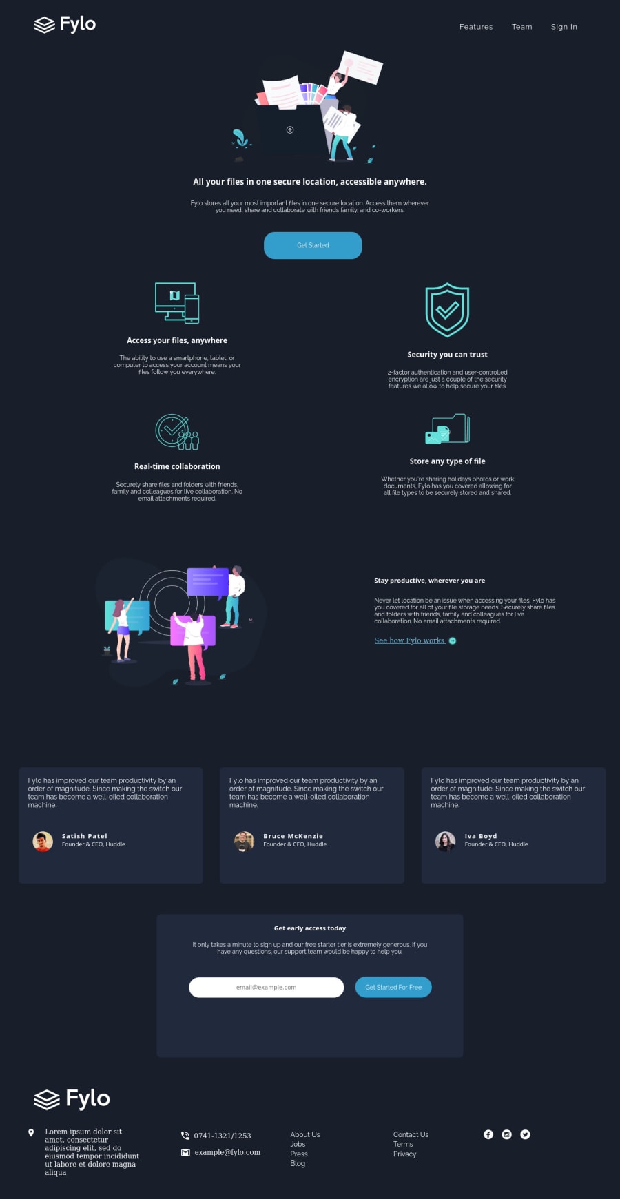 Frontend Mentor Fylo Dark Theme Landing Page Coding Challenge Solution