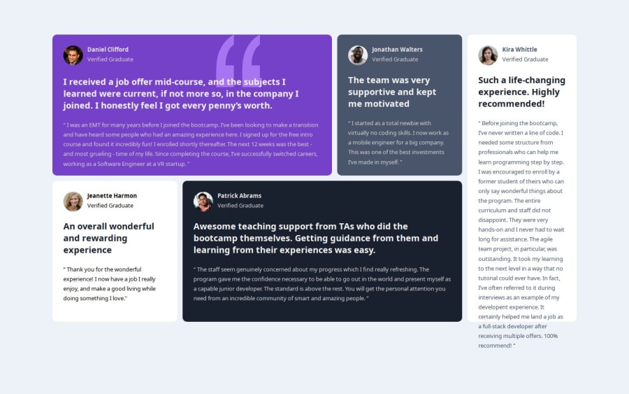 Frontend Mentor Testimonials Card Coding Challenge Solution