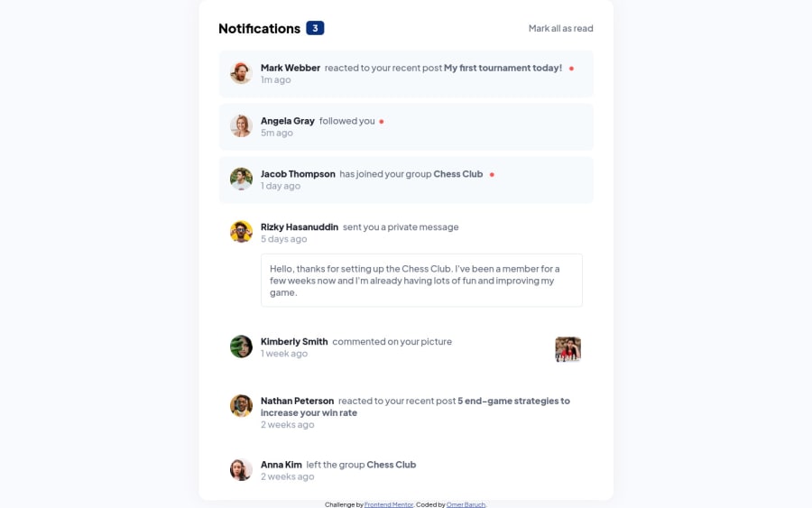 Frontend Mentor Responsive Notifications Page Using Css Flexbox And Js Coding Challenge Solution