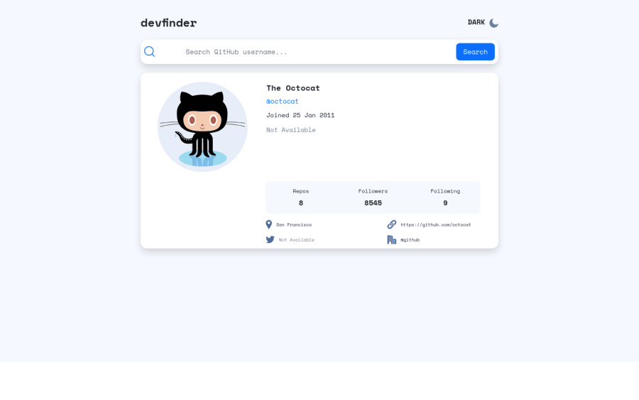 Frontend Mentor Github User Search App Coding Challenge Solution