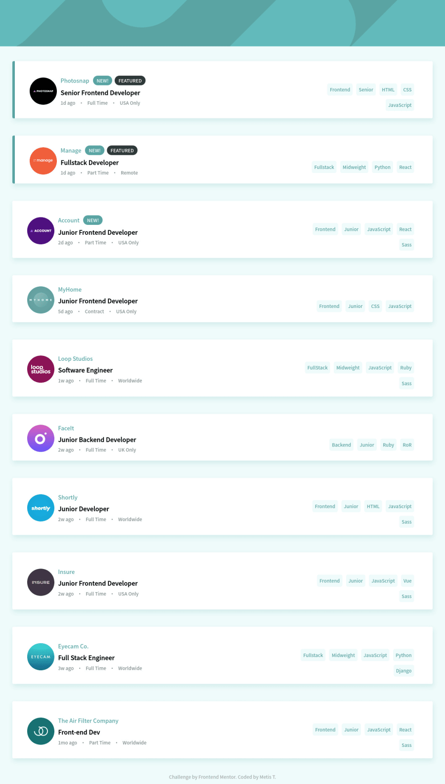 Frontend Mentor Job Listing Filtering Tailwindcss Jit Mode Vue Coding Challenge Solution