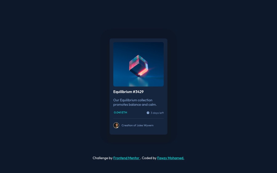 Frontend Mentor Nft Preview Card Component Using Html5 And Css3 Coding Challenge Solution