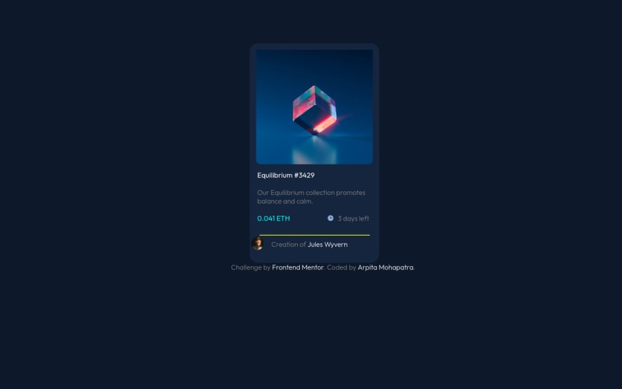 Frontend Mentor Nft Preview Card Component Using Html And Css Coding