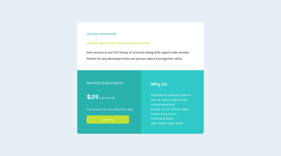 Frontend Mentor Simple Price Component Using Css Grid Coding