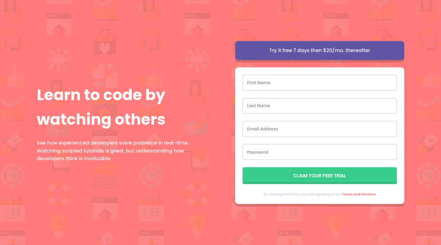 Frontend Mentor Intro Sign Up Form Component Using Flexbox And Form
